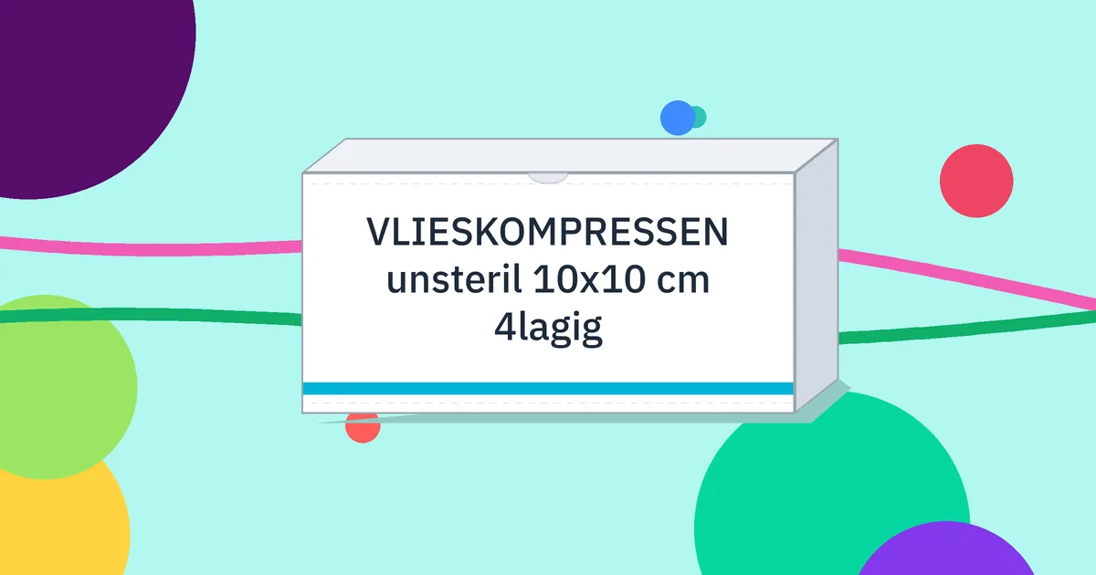 Symbolbild: Packung mit der Aufschrift VLIESKOMPRESSEN unsteril 10x10 cm 4lagig (PZN 01651627) – Verfügbarkeit und Bezug in Apotheken in Frankfurt am Main