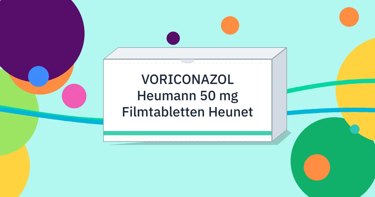 Symbolbild: Packung mit der Aufschrift VORICONAZOL Heumann 50 mg Filmtabletten Heunet (PZN 16196749) – Verfügbarkeit und Bezug in Apotheken in Frankfurt am Main