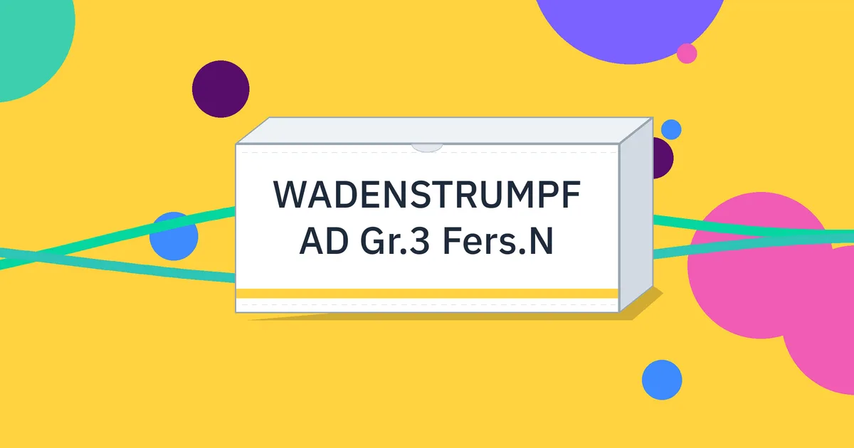 Symbolbild: Packung mit der Aufschrift WADENSTRUMPF AD Gr.3 Fers.N (PZN 01969387) – Verfügbarkeit und Bezug in Apotheken in Frankfurt am Main