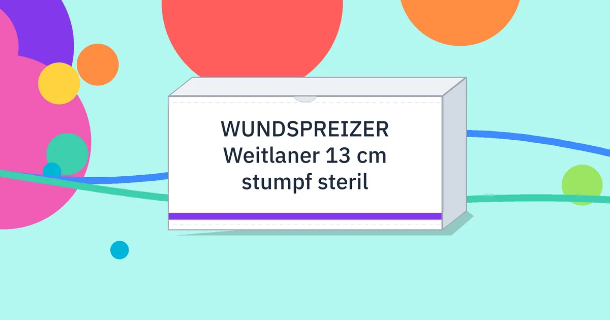 Symbolbild: Packung mit der Aufschrift WUNDSPREIZER Weitlaner 13 cm stumpf steril (PZN 17248218) – Verfügbarkeit und Bezug in Apotheken in Frankfurt am Main