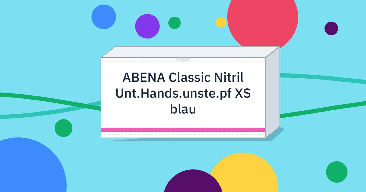Symbolbild: Packung mit der Aufschrift ABENA Classic Nitril Unt.Hands.unste.pf XS blau (PZN 17416874) – Verfügbarkeit und Bezug in Apotheken in Frankfurt am Main