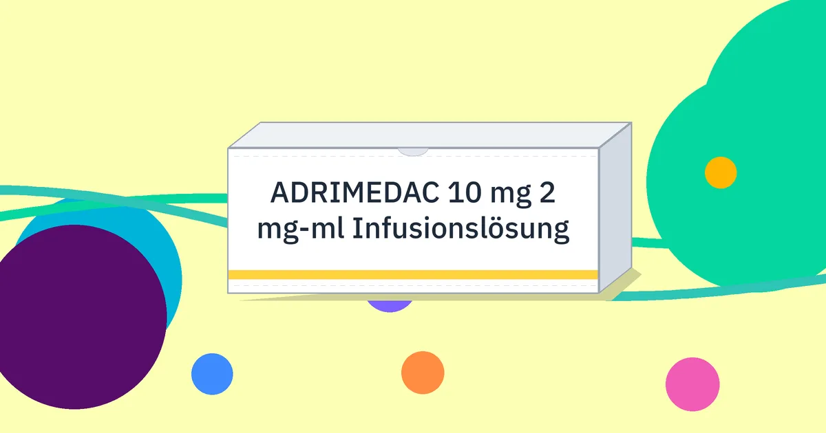 Symbolbild: Packung mit der Aufschrift ADRIMEDAC 10 mg 2 mg-ml Infusionslösung (PZN 07698251) – Verfügbarkeit und Bezug in Apotheken in Frankfurt am Main