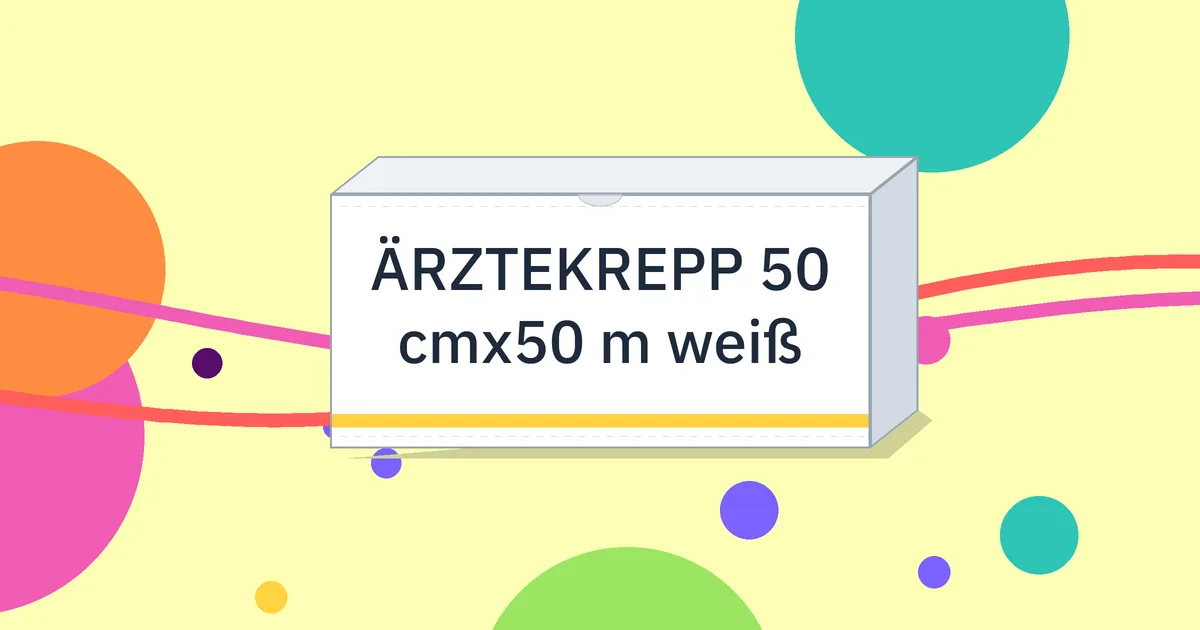 Symbolbild: Packung mit der Aufschrift ÄRZTEKREPP 50 cmx50 m weiß (PZN 00887747) – Verfügbarkeit und Bezug in Apotheken in Frankfurt am Main
