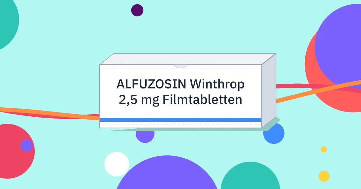 Symbolbild: Packung mit der Aufschrift ALFUZOSIN Winthrop 2,5 mg Filmtabletten (PZN 04944956) – Verfügbarkeit und Bezug in Apotheken in Frankfurt am Main