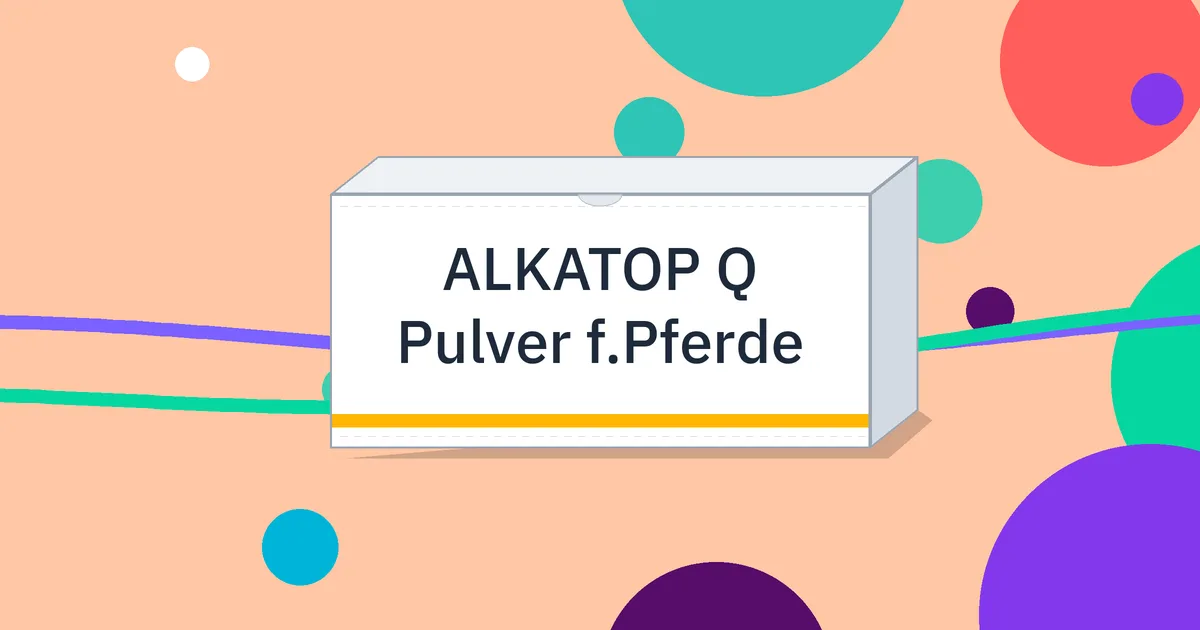 Symbolbild: Packung mit der Aufschrift ALKATOP Q Pulver f.Pferde (PZN 16831660) – Verfügbarkeit und Bezug in Apotheken in Frankfurt am Main