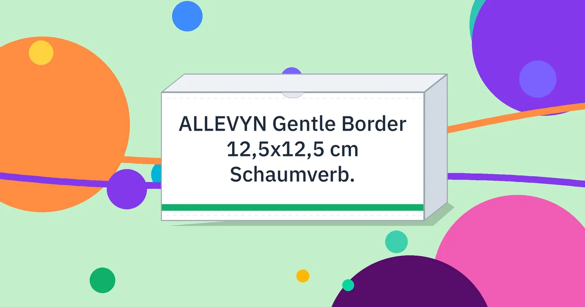 Symbolbild: Packung mit der Aufschrift ALLEVYN Gentle Border 12,5x12,5 cm Schaumverb. (PZN 20289209) – Verfügbarkeit und Bezug in Apotheken in Frankfurt am Main