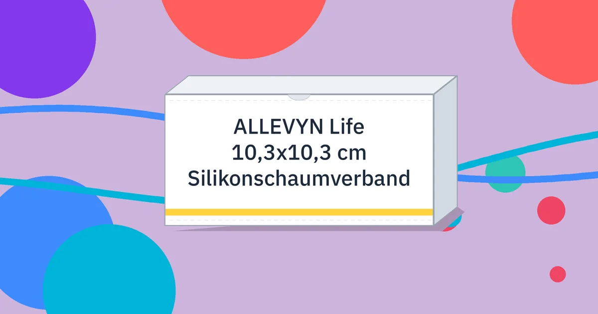Symbolbild: Packung mit der Aufschrift ALLEVYN Life 10,3x10,3 cm Silikonschaumverband (PZN 13719394) – Verfügbarkeit und Bezug in Apotheken in Frankfurt am Main