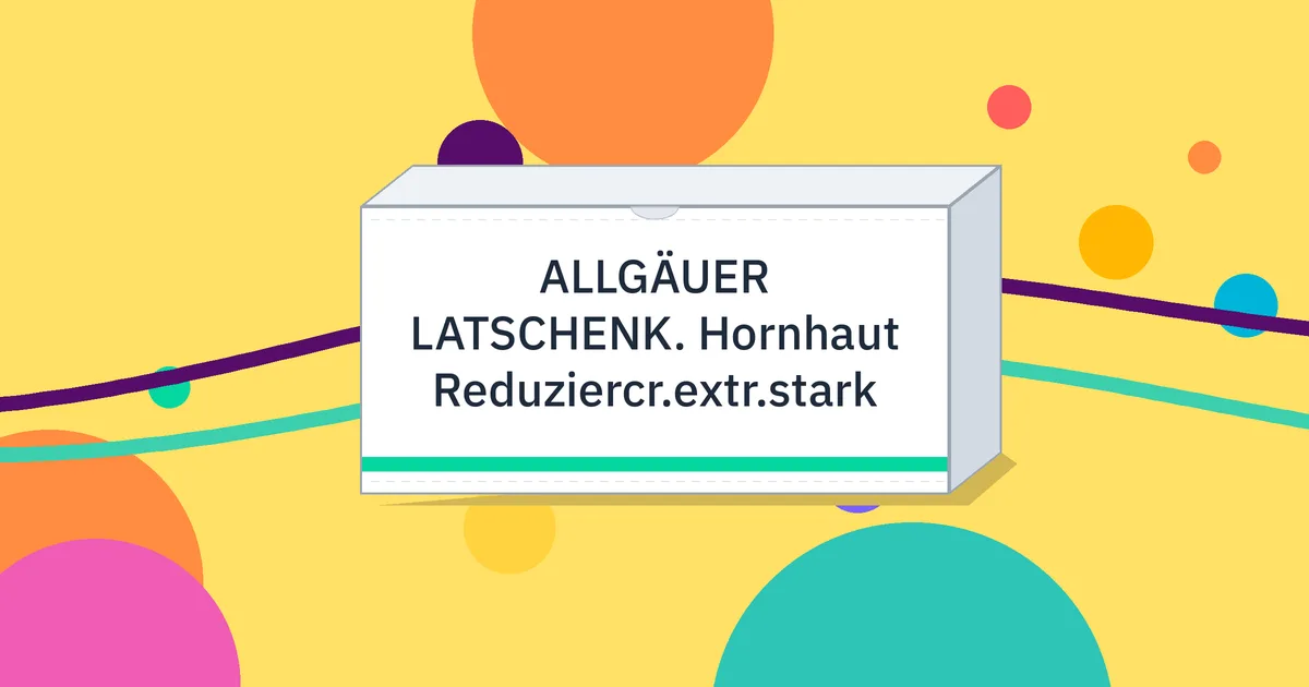 Symbolbild: Packung mit der Aufschrift ALLGÄUER LATSCHENK. Hornhaut Reduziercr.extr.stark (PZN 13967382) – Verfügbarkeit und Bezug in Apotheken in Frankfurt am Main