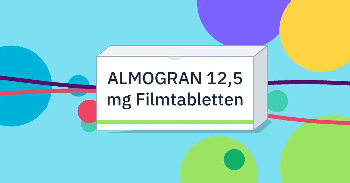 Symbolbild: Packung mit der Aufschrift ALMOGRAN 12,5 mg Filmtabletten (PZN 00848612) – Verfügbarkeit und Bezug in Apotheken in Frankfurt am Main