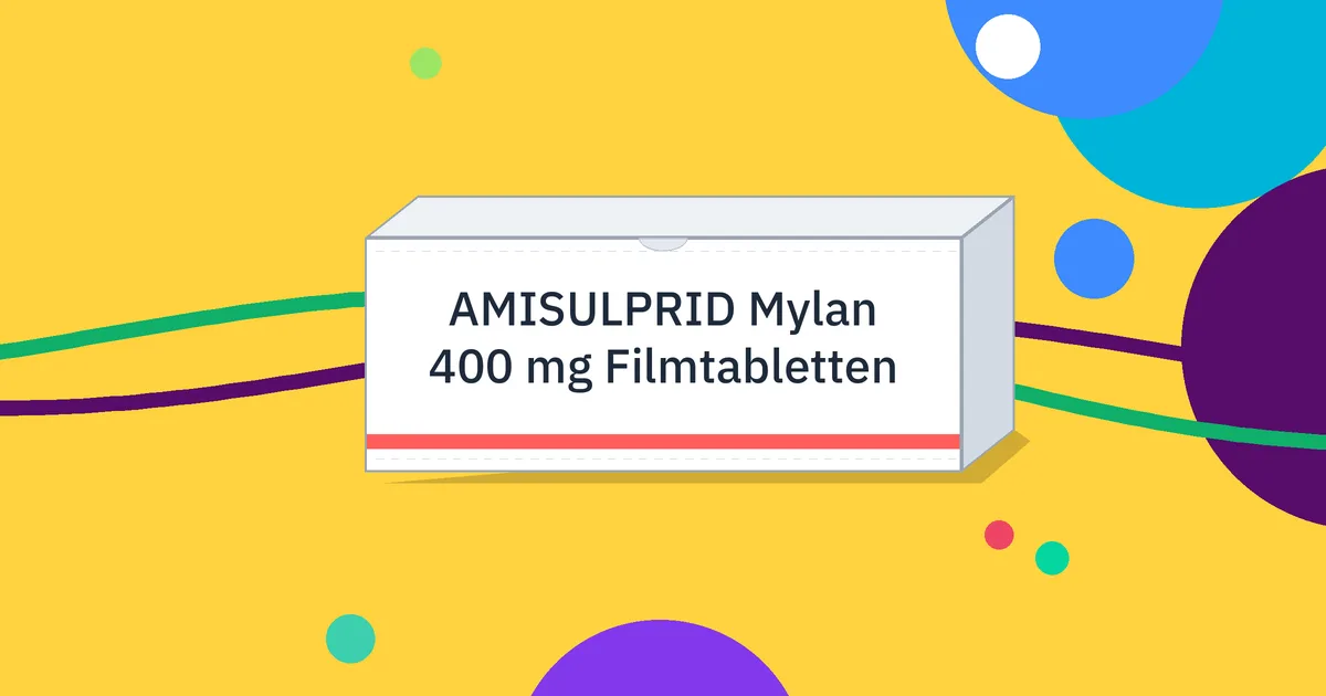 Symbolbild: Packung mit der Aufschrift AMISULPRID Mylan 400 mg Filmtabletten (PZN 10823783) – Verfügbarkeit und Bezug in Apotheken in Frankfurt am Main