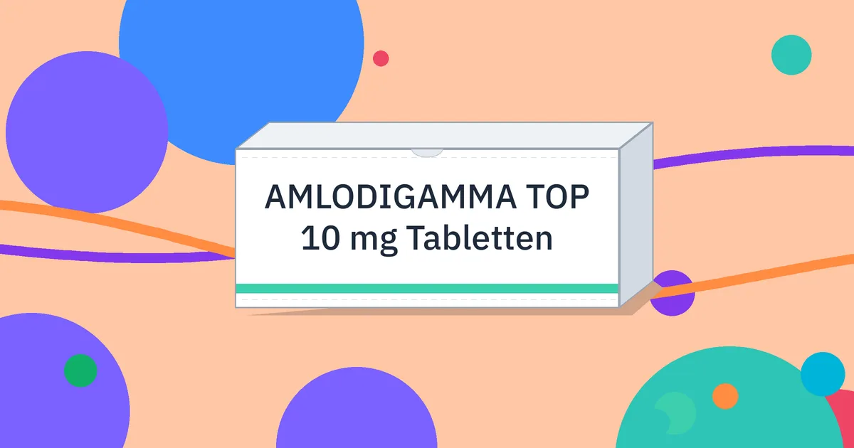 Symbolbild: Packung mit der Aufschrift AMLODIGAMMA TOP 10 mg Tabletten (PZN 02490043) – Verfügbarkeit und Bezug in Apotheken in Frankfurt am Main