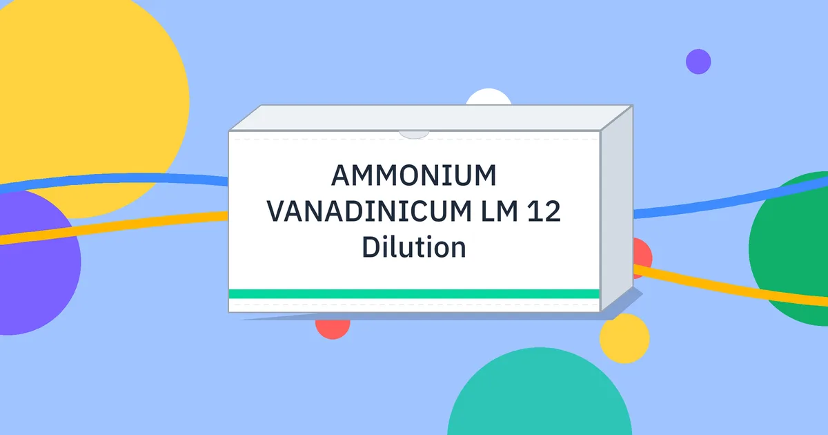 Symbolbild: Packung mit der Aufschrift AMMONIUM VANADINICUM LM 12 Dilution (PZN 13324135) – Verfügbarkeit und Bezug in Apotheken in Frankfurt am Main