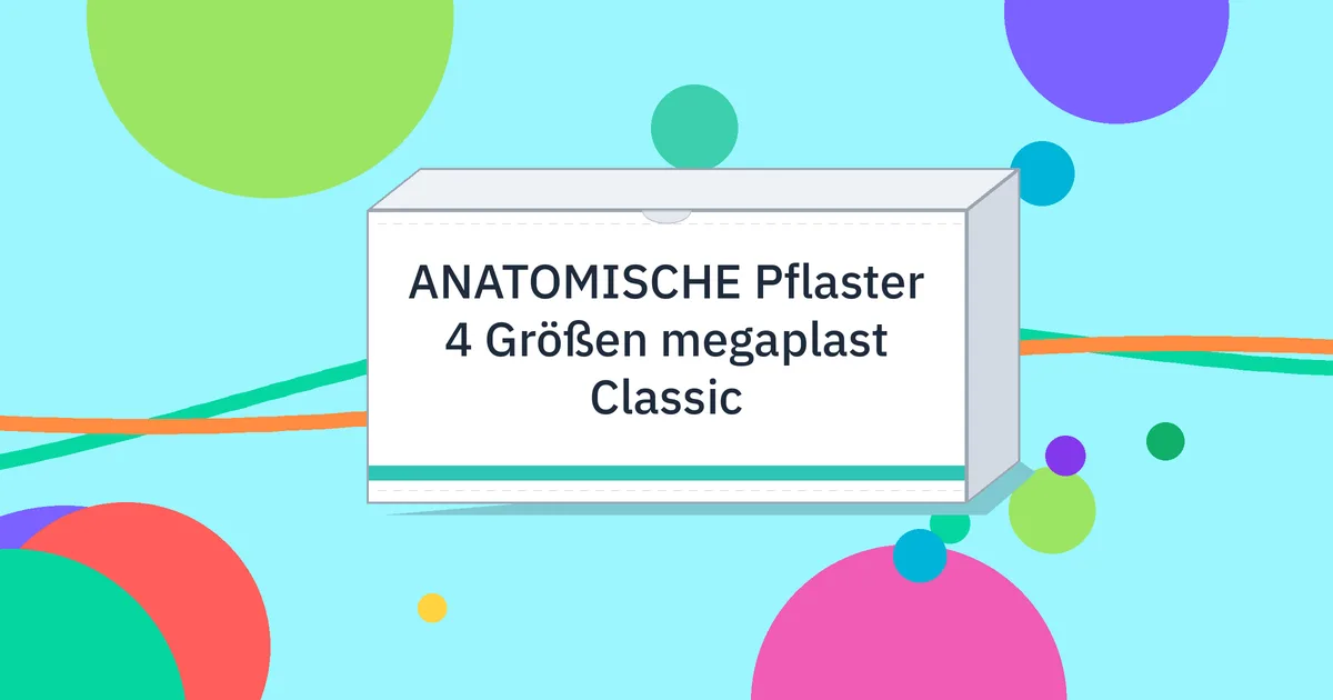 Symbolbild: Packung mit der Aufschrift ANATOMISCHE Pflaster 4 Größen megaplast Classic (PZN 16618535) – Verfügbarkeit und Bezug in Apotheken in Frankfurt am Main