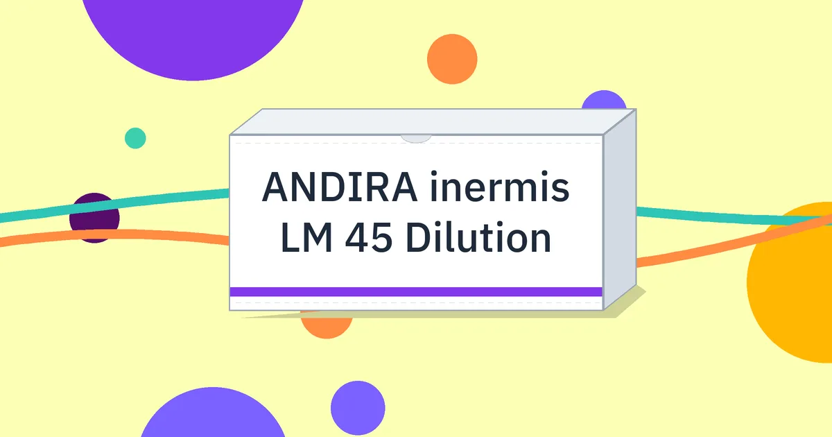 Symbolbild: Packung mit der Aufschrift ANDIRA inermis LM 45 Dilution (PZN 13329517) – Verfügbarkeit und Bezug in Apotheken in Frankfurt am Main