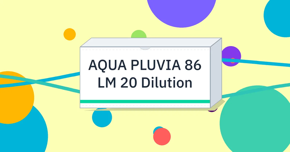 Symbolbild: Packung mit der Aufschrift AQUA PLUVIA 86 LM 20 Dilution (PZN 12766517) – Verfügbarkeit und Bezug in Apotheken in Frankfurt am Main