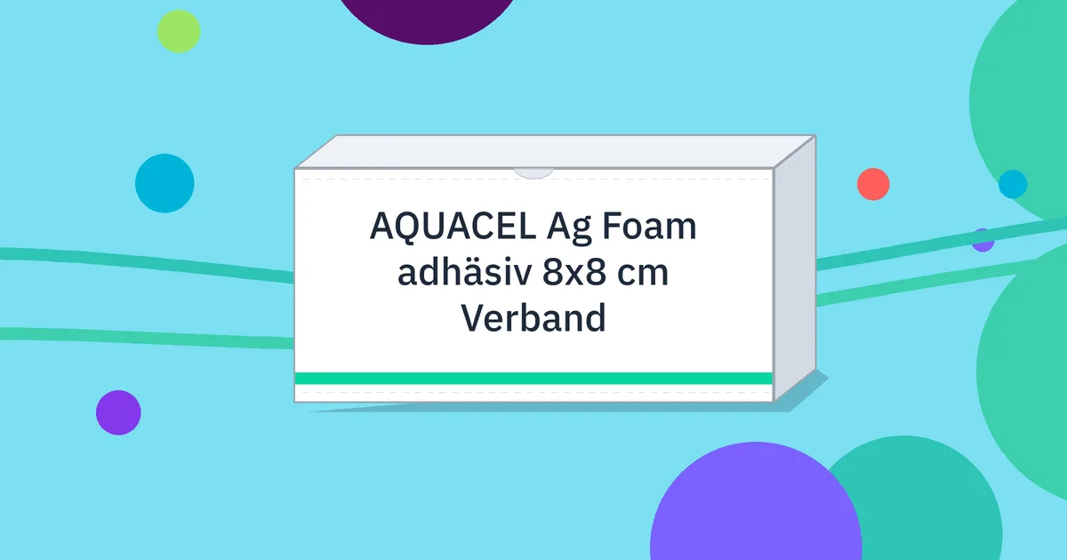 Symbolbild: Packung mit der Aufschrift AQUACEL Ag Foam adhäsiv 8x8 cm Verband (PZN 11159548) – Verfügbarkeit und Bezug in Apotheken in Frankfurt am Main