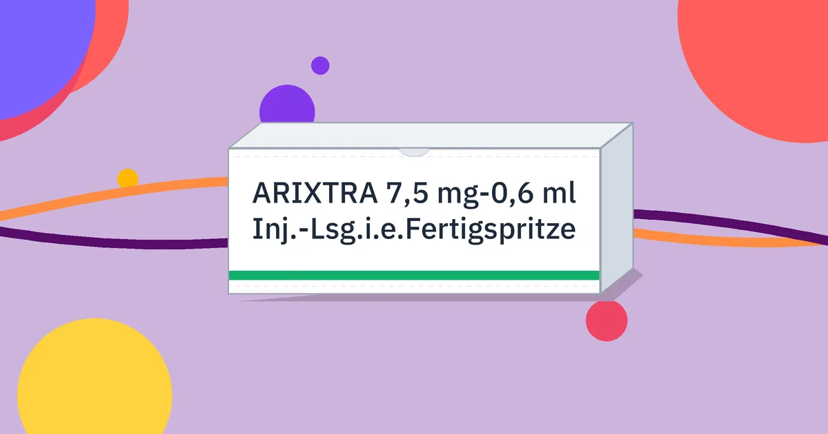 Symbolbild: Packung mit der Aufschrift ARIXTRA 7,5 mg-0,6 ml Inj.-Lsg.i.e.Fertigspritze (PZN 10978907) – Verfügbarkeit und Bezug in Apotheken in Frankfurt am Main