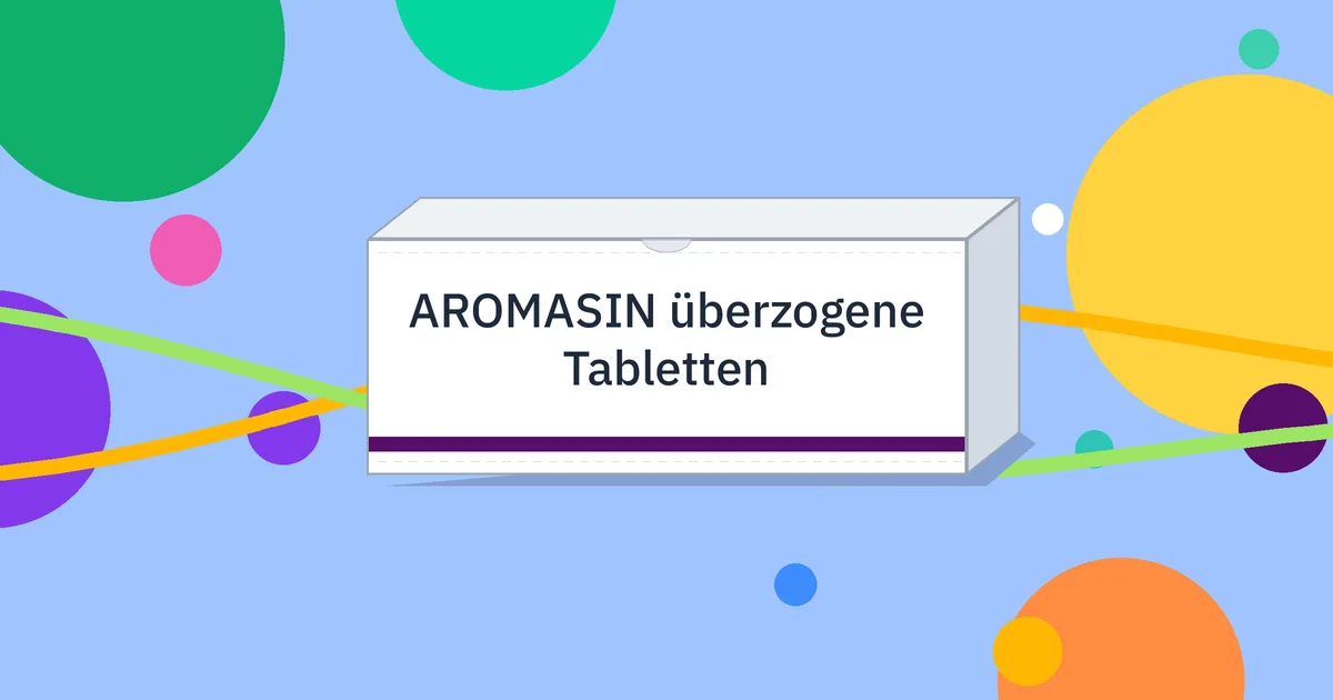 Symbolbild: Packung mit der Aufschrift AROMASIN überzogene Tabletten (PZN 00706409) – Verfügbarkeit und Bezug in Apotheken in Frankfurt am Main