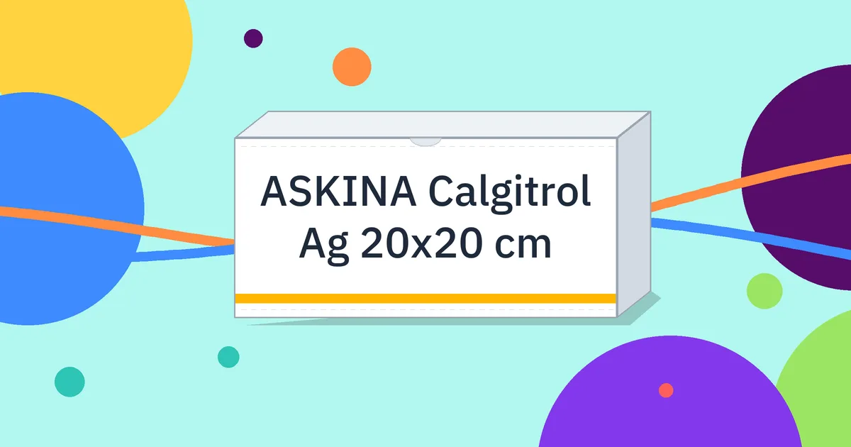 Symbolbild: Packung mit der Aufschrift ASKINA Calgitrol Ag 20x20 cm (PZN 06099175) – Verfügbarkeit und Bezug in Apotheken in Frankfurt am Main