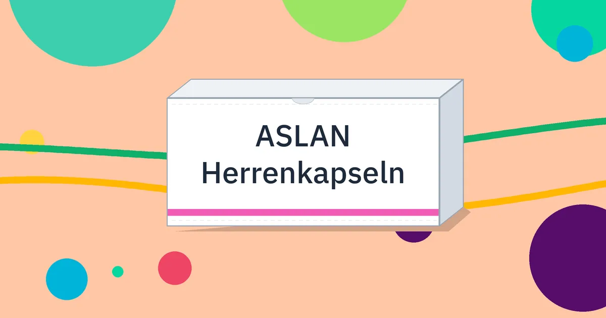 Symbolbild: Packung mit der Aufschrift ASLAN Herrenkapseln (PZN 06897037) – Verfügbarkeit und Bezug in Apotheken in Frankfurt am Main