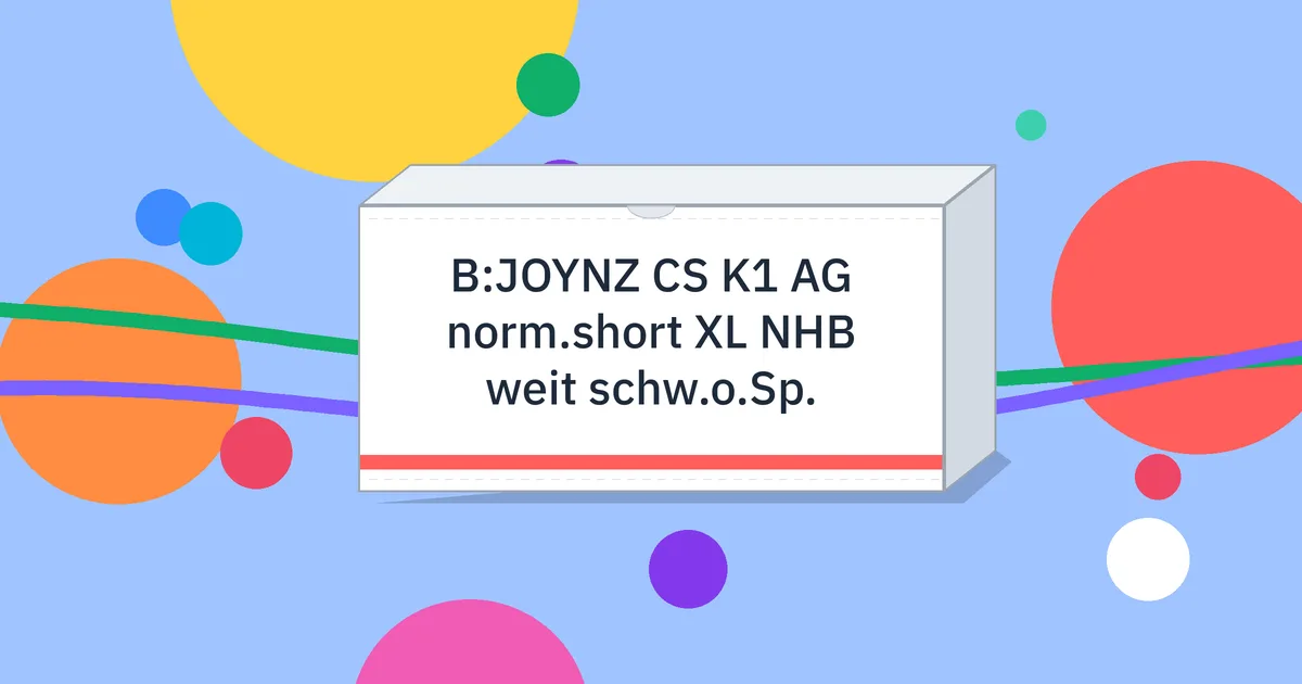 Symbolbild: Packung mit der Aufschrift B:JOYNZ CS K1 AG norm.short XL NHB weit schw.o.Sp. (PZN 20532928) – Verfügbarkeit und Bezug in Apotheken in Frankfurt am Main