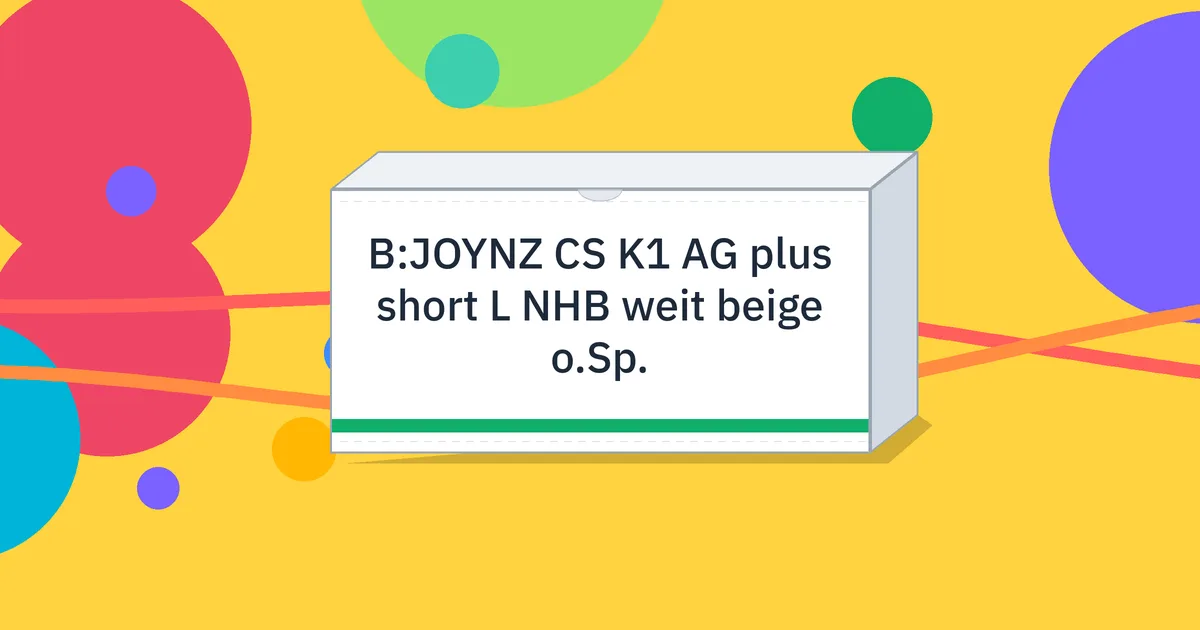 Symbolbild: Packung mit der Aufschrift B:JOYNZ CS K1 AG plus short L NHB weit beige o.Sp. (PZN 20532650) – Verfügbarkeit und Bezug in Apotheken in Frankfurt am Main