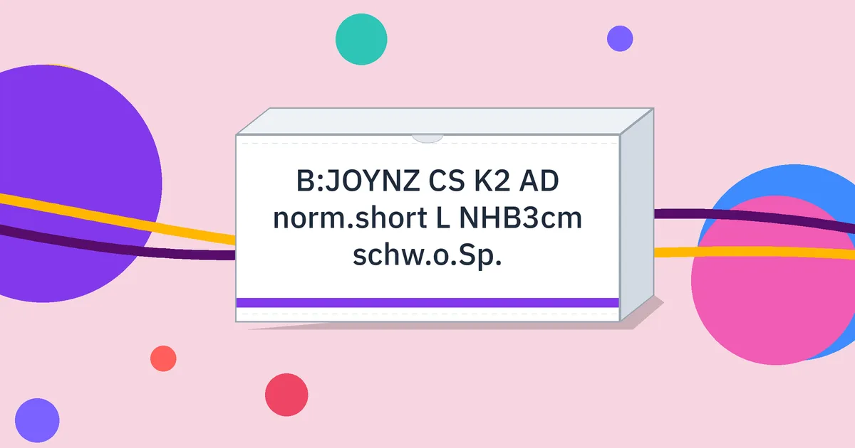Symbolbild: Packung mit der Aufschrift B:JOYNZ CS K2 AD norm.short L NHB3cm schw.o.Sp. (PZN 20530326) – Verfügbarkeit und Bezug in Apotheken in Frankfurt am Main