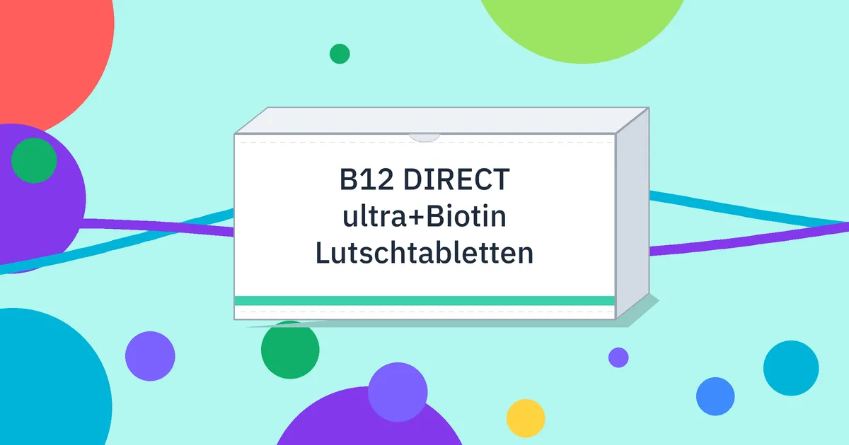 Symbolbild: Packung mit der Aufschrift B12 DIRECT ultra+Biotin Lutschtabletten (PZN 17245929) – Verfügbarkeit und Bezug in Apotheken in Frankfurt am Main