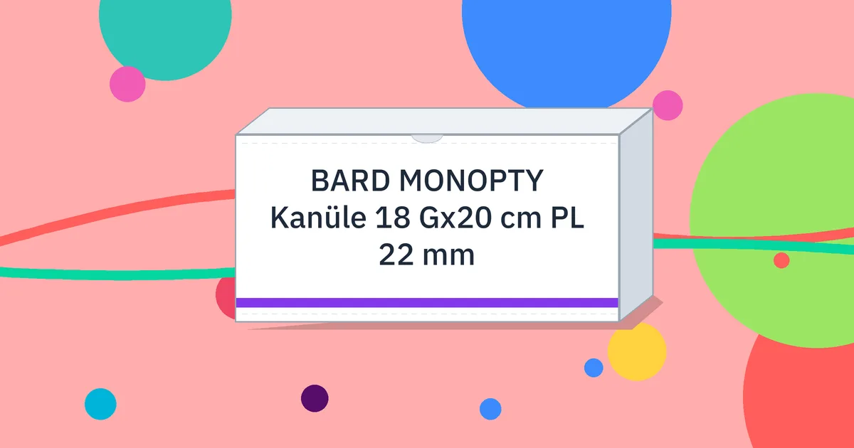 Symbolbild: Packung mit der Aufschrift BARD MONOPTY Kanüle 18 Gx20 cm PL 22 mm (PZN 07780544) – Verfügbarkeit und Bezug in Apotheken in Frankfurt am Main