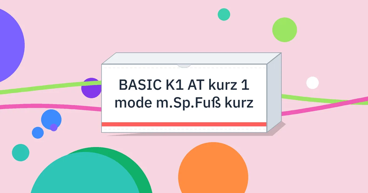Symbolbild: Packung mit der Aufschrift BASIC K1 AT kurz 1 mode m.Sp.Fuß kurz (PZN 20262251) – Verfügbarkeit und Bezug in Apotheken in Frankfurt am Main