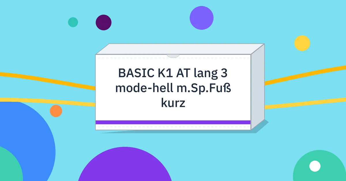 Symbolbild: Packung mit der Aufschrift BASIC K1 AT lang 3 mode-hell m.Sp.Fuß kurz (PZN 20262593) – Verfügbarkeit und Bezug in Apotheken in Frankfurt am Main