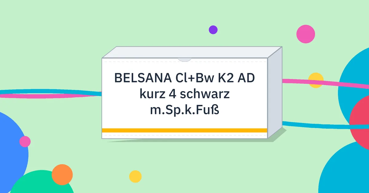 Symbolbild: Packung mit der Aufschrift BELSANA Cl+Bw K2 AD kurz 4 schwarz m.Sp.k.Fuß (PZN 12241418) – Verfügbarkeit und Bezug in Apotheken in Frankfurt am Main