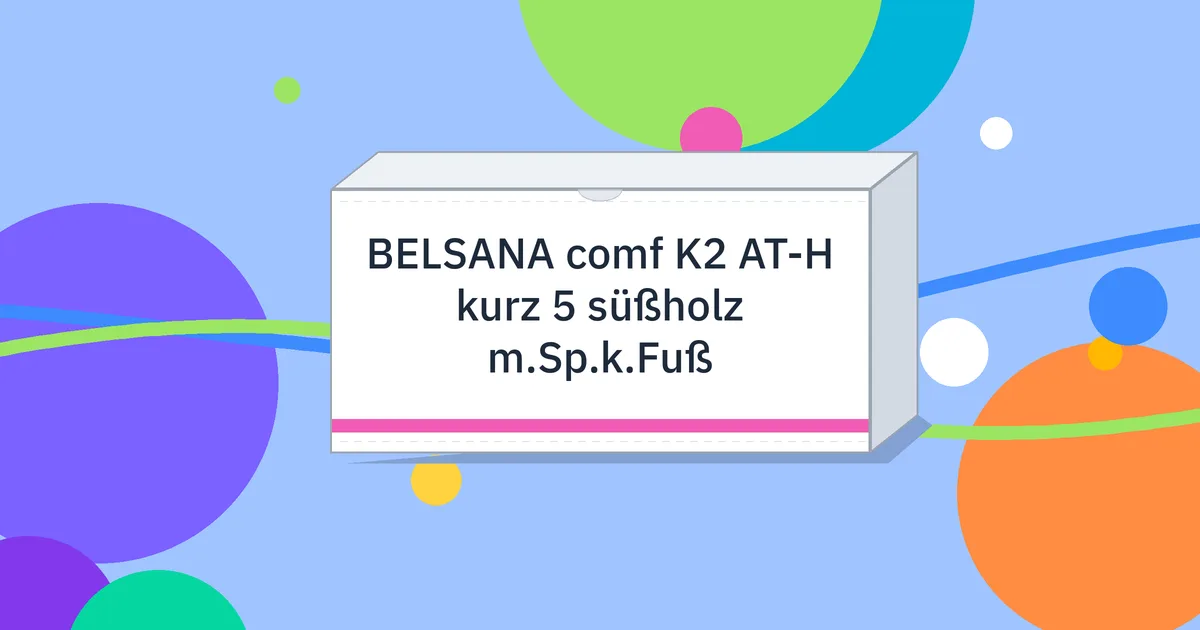 Symbolbild: Packung mit der Aufschrift BELSANA comf K2 AT-H kurz 5 süßholz m.Sp.k.Fuß (PZN 12331179) – Verfügbarkeit und Bezug in Apotheken in Frankfurt am Main