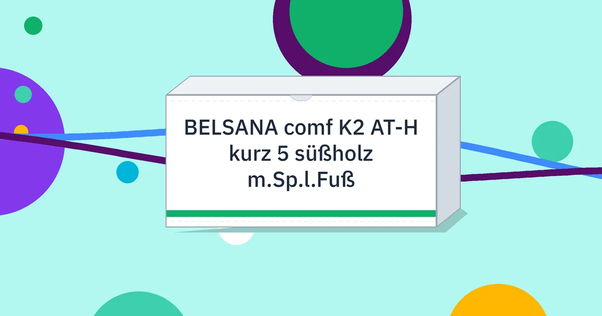 Symbolbild: Packung mit der Aufschrift BELSANA comf K2 AT-H kurz 5 süßholz m.Sp.l.Fuß (PZN 12331191) – Verfügbarkeit und Bezug in Apotheken in Frankfurt am Main