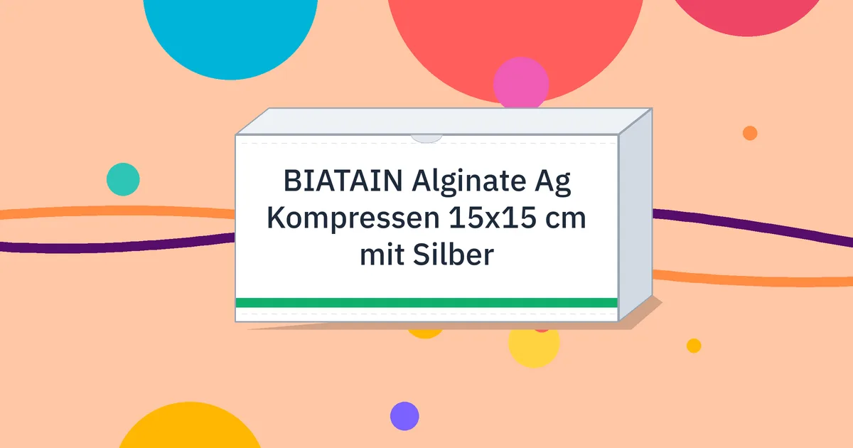 Symbolbild: Packung mit der Aufschrift BIATAIN Alginate Ag Kompressen 15x15 cm mit Silber (PZN 14331491) – Verfügbarkeit und Bezug in Apotheken in Frankfurt am Main