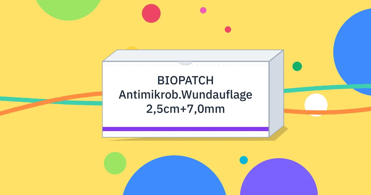 Symbolbild: Packung mit der Aufschrift BIOPATCH Antimikrob.Wundauflage 2,5cm+7,0mm (PZN 10280271) – Verfügbarkeit und Bezug in Apotheken in Frankfurt am Main