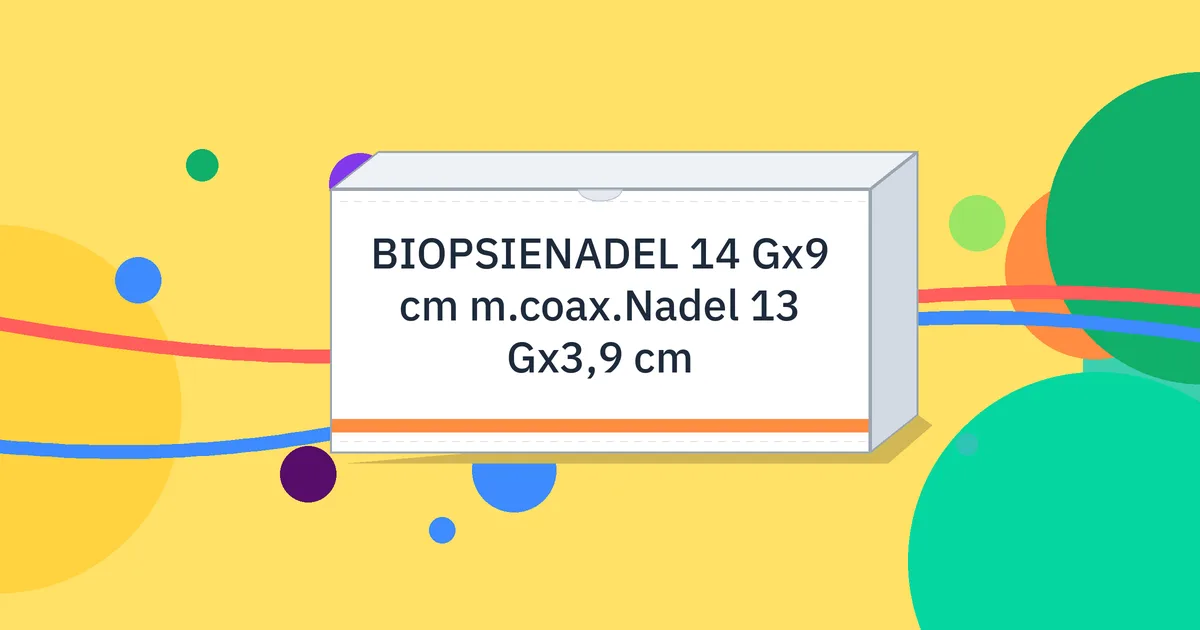 Symbolbild: Packung mit der Aufschrift BIOPSIENADEL 14 Gx9 cm m.coax.Nadel 13 Gx3,9 cm (PZN 12570814) – Verfügbarkeit und Bezug in Apotheken in Frankfurt am Main