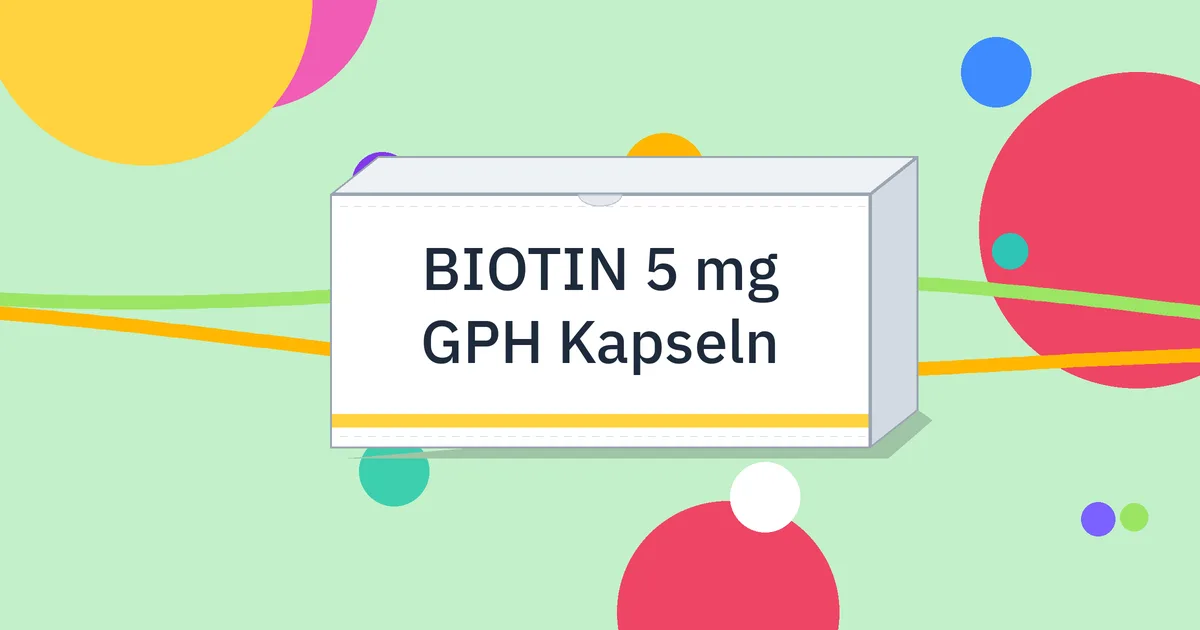 Symbolbild: Packung mit der Aufschrift BIOTIN 5 mg GPH Kapseln (PZN 13250827) – Verfügbarkeit und Bezug in Apotheken in Frankfurt am Main