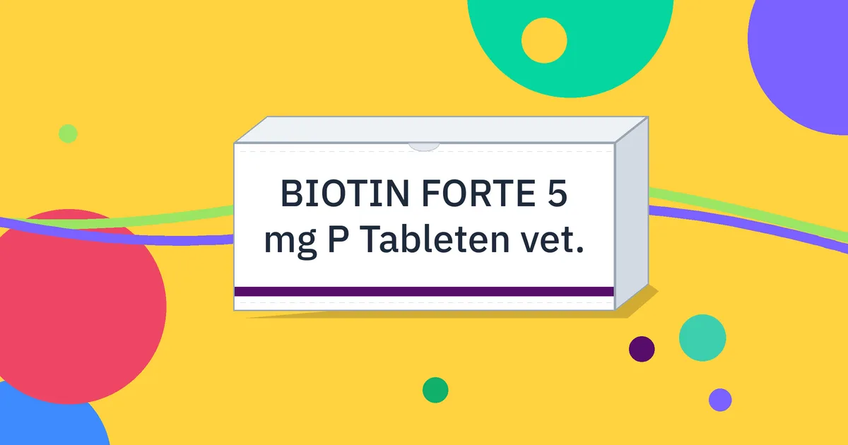 Symbolbild: Packung mit der Aufschrift BIOTIN FORTE 5 mg P Tableten vet. (PZN 00907616) – Verfügbarkeit und Bezug in Apotheken in Frankfurt am Main