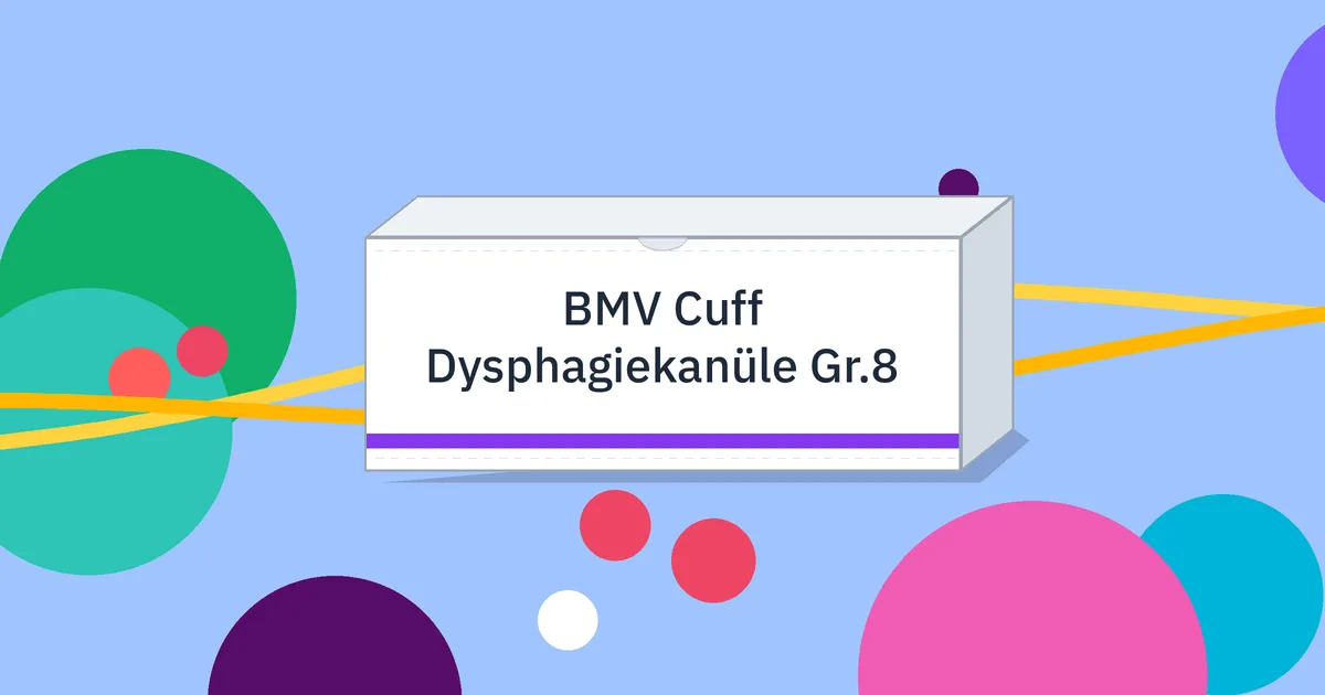 Symbolbild: Packung mit der Aufschrift BMV Cuff Dysphagiekanüle Gr.8 (PZN 18382781) – Verfügbarkeit und Bezug in Apotheken in Frankfurt am Main