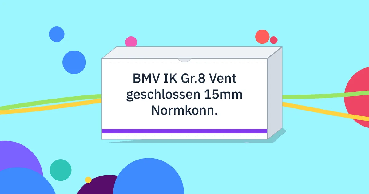 Symbolbild: Packung mit der Aufschrift BMV IK Gr.8 Vent geschlossen 15mm Normkonn. (PZN 18381333) – Verfügbarkeit und Bezug in Apotheken in Frankfurt am Main