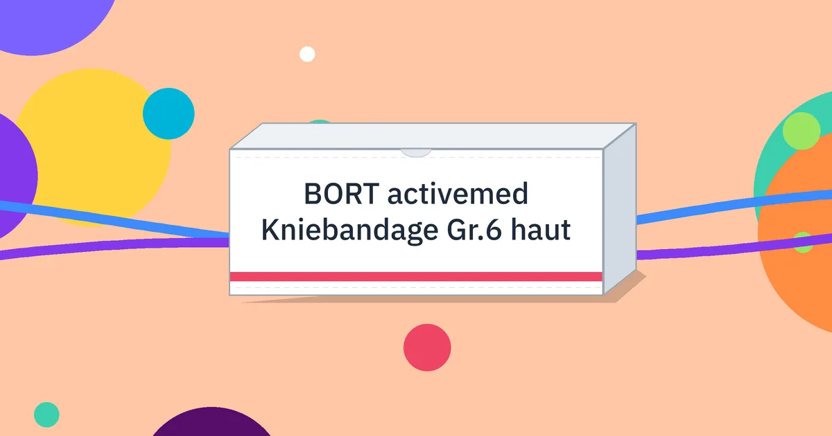 Symbolbild: Packung mit der Aufschrift BORT activemed Kniebandage Gr.6 haut (PZN 16842942) – Verfügbarkeit und Bezug in Apotheken in Frankfurt am Main