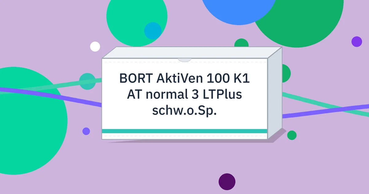 Symbolbild: Packung mit der Aufschrift BORT AktiVen 100 K1 AT normal 3 LTPlus schw.o.Sp. (PZN 18175711) – Verfügbarkeit und Bezug in Apotheken in Frankfurt am Main