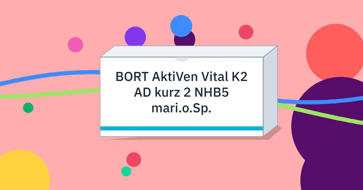 Symbolbild: Packung mit der Aufschrift BORT AktiVen Vital K2 AD kurz 2 NHB5 mari.o.Sp. (PZN 17494561) – Verfügbarkeit und Bezug in Apotheken in Frankfurt am Main