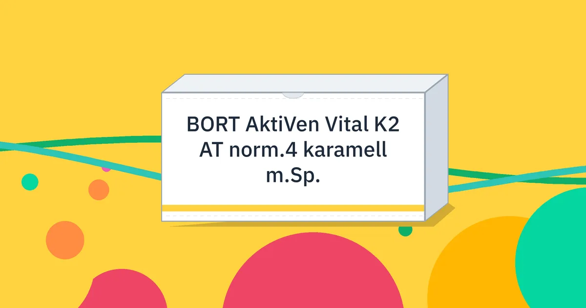 Symbolbild: Packung mit der Aufschrift BORT AktiVen Vital K2 AT norm.4 karamell m.Sp. (PZN 13737765) – Verfügbarkeit und Bezug in Apotheken in Frankfurt am Main