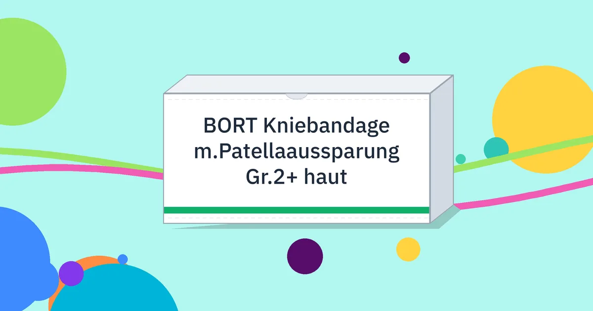 Symbolbild: Packung mit der Aufschrift BORT Kniebandage m.Patellaaussparung Gr.2+ haut (PZN 16844846) – Verfügbarkeit und Bezug in Apotheken in Frankfurt am Main