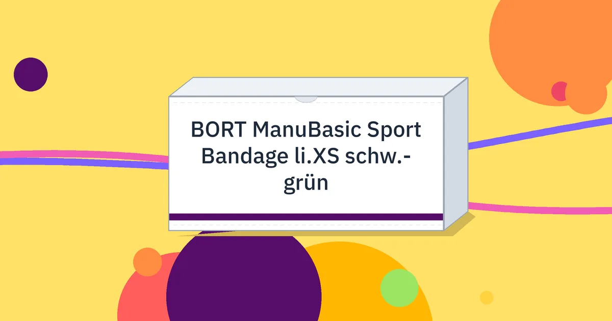 Symbolbild: Packung mit der Aufschrift BORT ManuBasic Sport Bandage li.XS schw.-grün (PZN 02739330) – Verfügbarkeit und Bezug in Apotheken in Frankfurt am Main