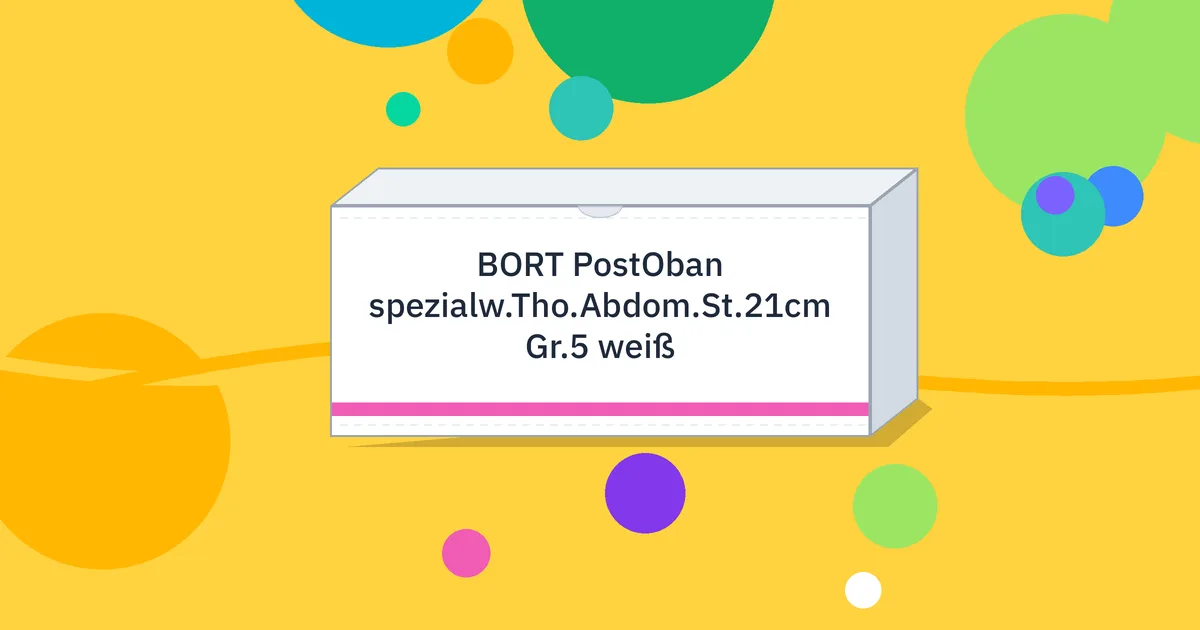 Symbolbild: Packung mit der Aufschrift BORT PostOban spezialw.Tho.Abdom.St.21cm Gr.5 weiß (PZN 19110719) – Verfügbarkeit und Bezug in Apotheken in Frankfurt am Main