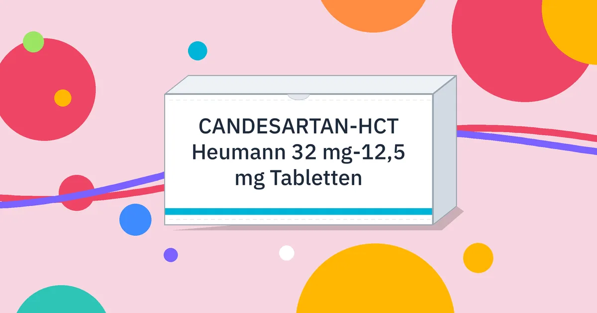 Symbolbild: Packung mit der Aufschrift CANDESARTAN-HCT Heumann 32 mg-12,5 mg Tabletten (PZN 09424641) – Verfügbarkeit und Bezug in Apotheken in Frankfurt am Main