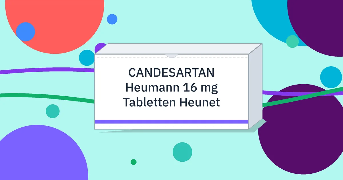 Symbolbild: Packung mit der Aufschrift CANDESARTAN Heumann 16 mg Tabletten Heunet (PZN 14211516) – Verfügbarkeit und Bezug in Apotheken in Frankfurt am Main